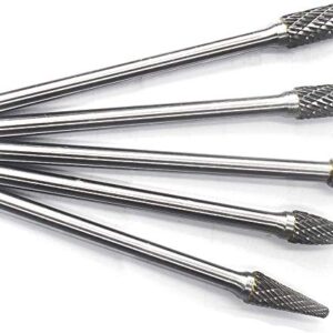 Carbide Burrs Set 5pcs JESTUOUS 1/4 Inch Shank Diameter Extended Long Double Cut edge Solid Tungsten Carbide Burr Rotery File for Die Grinder Bits Drilling