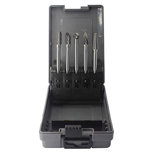 Carbide Burrs Set 5pcs JESTUOUS 1/4 Inch Shank Diameter Extended Long Double Cut edge Solid Tungsten Carbide Burr Rotery File for Die Grinder Bits Drilling