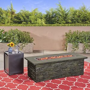 Christopher Knight Home Welsh Outdoor Light Weight Rectangular Fire Pit, Natural Stone/Black