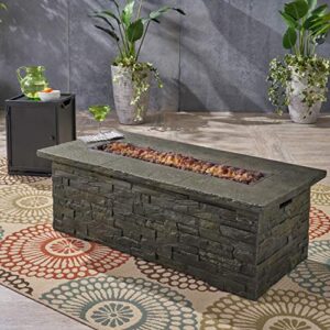 Christopher Knight Home Welsh Outdoor Light Weight Rectangular Fire Pit, Natural Stone/Black