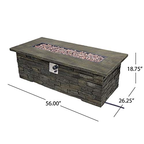 Christopher Knight Home Welsh Outdoor Light Weight Rectangular Fire Pit, Natural Stone/Black