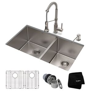 kraus khu103-33-1610-53ss set with standart pro stainless steel sink and bolden commercial pull faucet kitchen sink & faucet combo, 33 inch