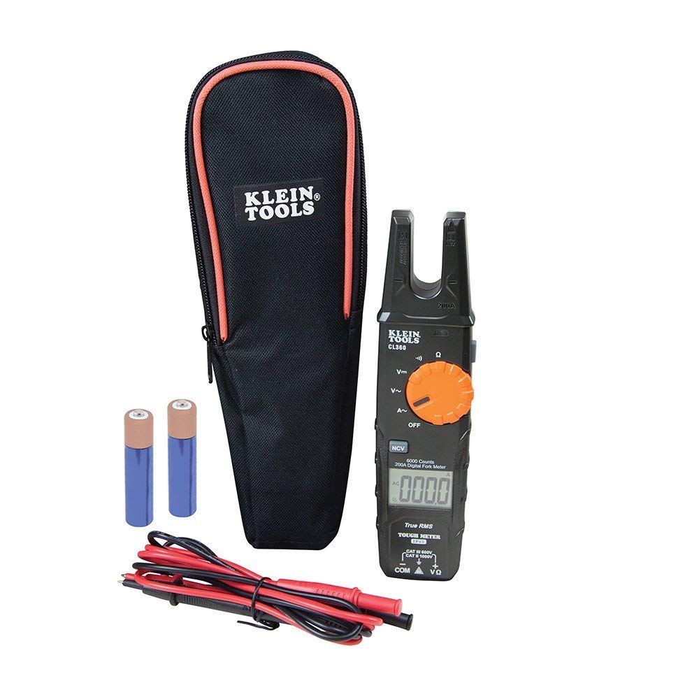 Klein Tools CL360 CL360 Electrical Tester, Open Jaw Fork Non-Contact Voltage Meter with TRMS Technology, with Case, Test Leads and Batteries