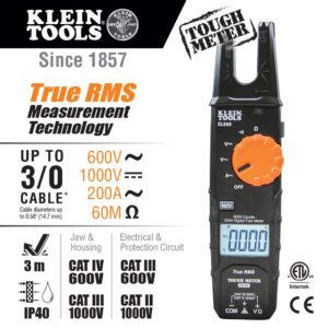 Klein Tools CL360 CL360 Electrical Tester, Open Jaw Fork Non-Contact Voltage Meter with TRMS Technology, with Case, Test Leads and Batteries