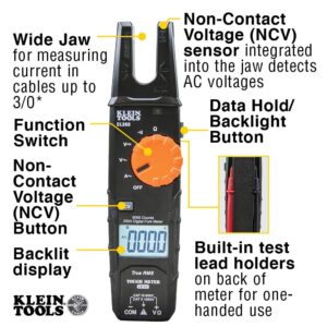 Klein Tools CL360 CL360 Electrical Tester, Open Jaw Fork Non-Contact Voltage Meter with TRMS Technology, with Case, Test Leads and Batteries