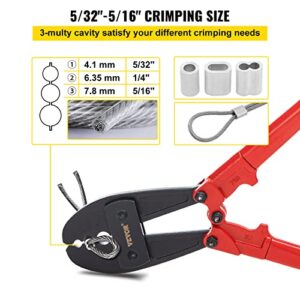 VEVOR 30 Inch Hand Swager Crimper 3 Cavity 5/32" 1/4" 5/16" Swaging Tool for Copper & Aluminum Oval Sleeves & Stop Sleeves Wire Rope Crimping Tool Propress Swage Tool Long Handle Labor Save