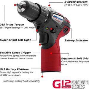 ACDelco ARD12119T G12 Series 12V Cordless Li-ion 3/8” 265 In-lbs. Compact Drill Driver - Bare Tool Only