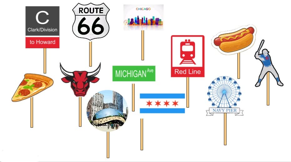 12 Handmade Chicago City Theme Party Cupcake Toppers Picks