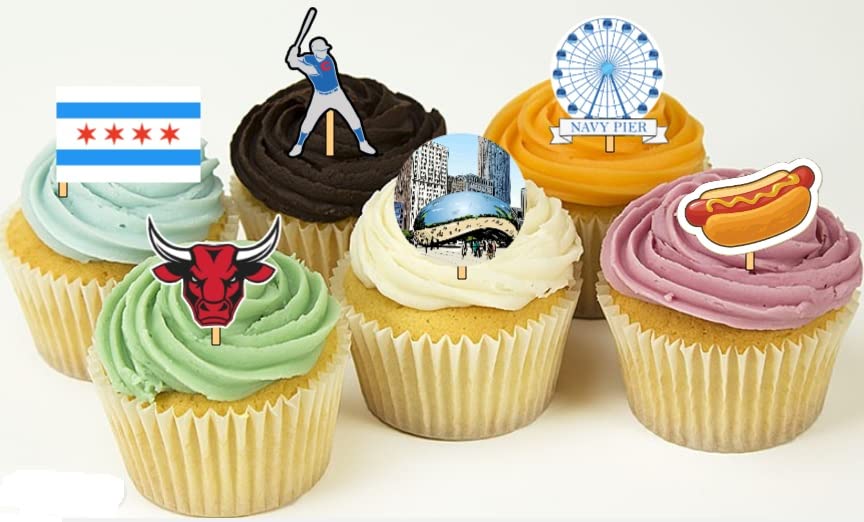 12 Handmade Chicago City Theme Party Cupcake Toppers Picks