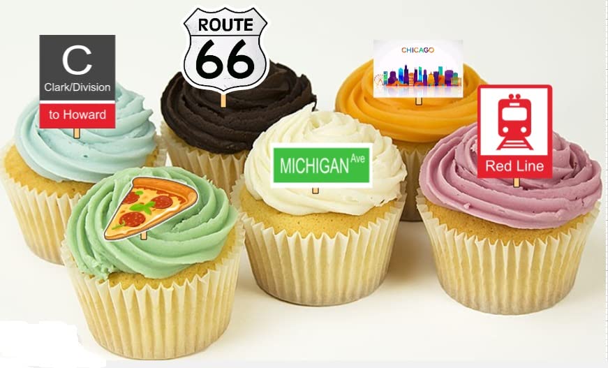 12 Handmade Chicago City Theme Party Cupcake Toppers Picks