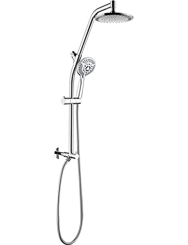 BRIGHT SHOWERS Rain Shower Heads System Solid Brass Sliding Bar with Height Adjustable High Pressure Handheld Shower Head, No Drilling Installation Option Provided