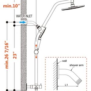 BRIGHT SHOWERS Rain Shower Heads System Solid Brass Sliding Bar with Height Adjustable High Pressure Handheld Shower Head, No Drilling Installation Option Provided