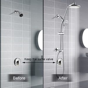 BRIGHT SHOWERS Rain Shower Heads System Solid Brass Sliding Bar with Height Adjustable High Pressure Handheld Shower Head, No Drilling Installation Option Provided