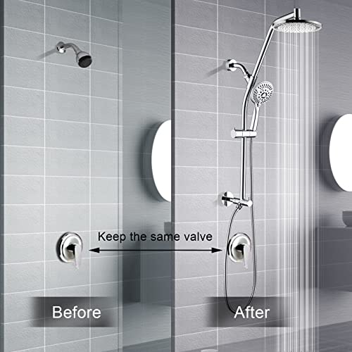 BRIGHT SHOWERS Rain Shower Heads System Solid Brass Sliding Bar with Height Adjustable High Pressure Handheld Shower Head, No Drilling Installation Option Provided