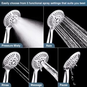 BRIGHT SHOWERS Rain Shower Heads System Solid Brass Sliding Bar with Height Adjustable High Pressure Handheld Shower Head, No Drilling Installation Option Provided