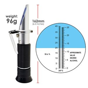 Handheld Wine Alcohol Refractometer with ATC Dual Scale Brix 0-40% 0-25% VOL Optical Tester for Grape Wine Making Winemakers Homebrew Tool