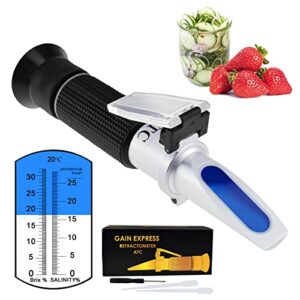 2-in-1 brix salinity refractometer dual scale 0-32% brix & 0-28% salinity with atc sodium chloride in food salt seawater brine beer fruits cutting liquid