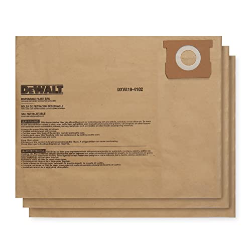 DEWALT DXVA19-4102 Dust Bag Fits for 12-16 Gallon Wet/Dry Vacuum Compatible with DXV12P DXV14P DXV16P DXV16PA DXV16S,3 Pack