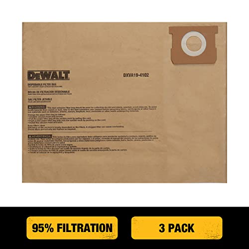 DEWALT DXVA19-4102 Dust Bag Fits for 12-16 Gallon Wet/Dry Vacuum Compatible with DXV12P DXV14P DXV16P DXV16PA DXV16S,3 Pack