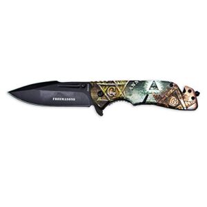 All Seeing Eye Square & Compass Masonic Folding Pocket Knife - [Brown & Green]