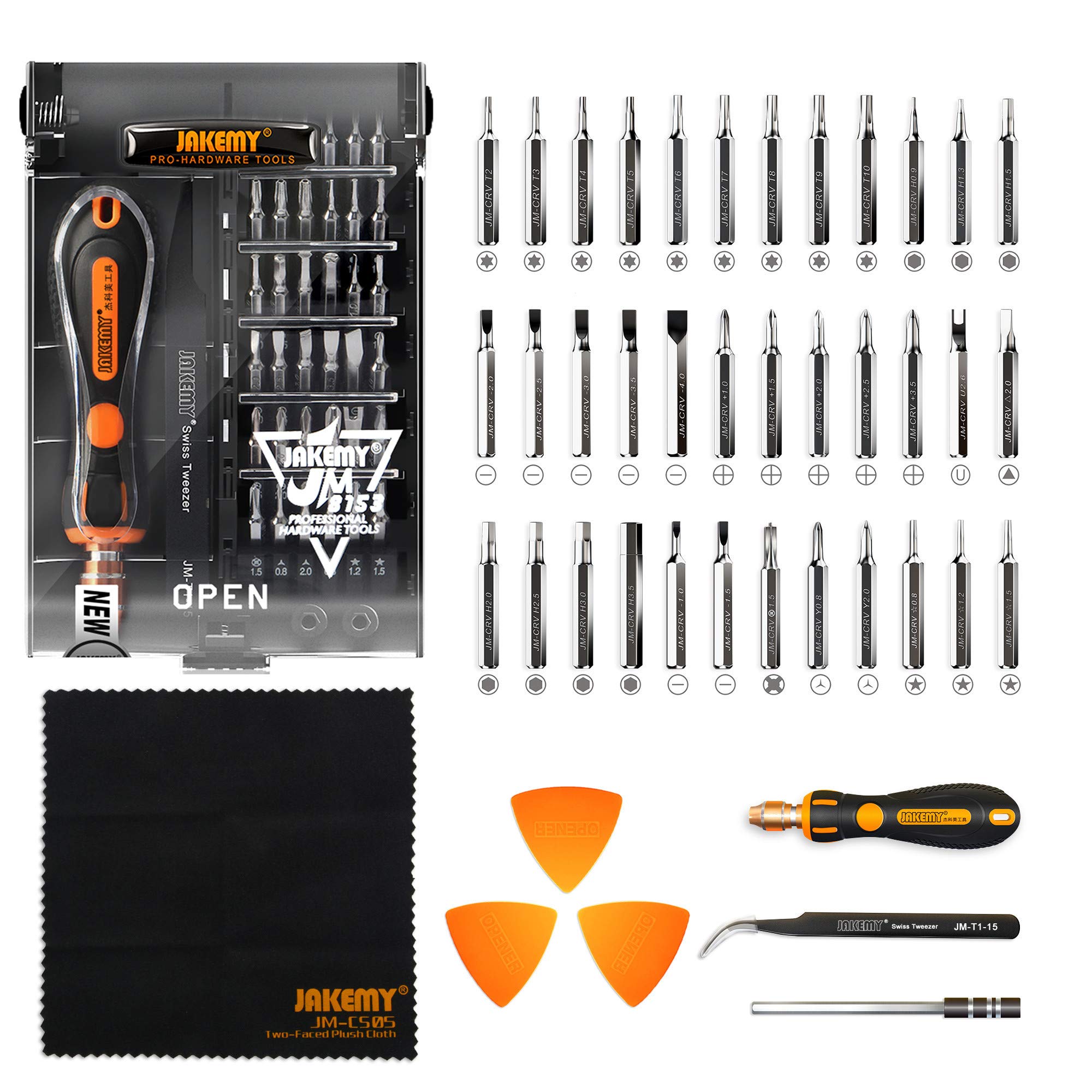 JAKEMY 39 in 1 Screwdriver Set Precision Repair Tool Kit with 36 Magnetic Driver Bits Screwdriver Kit for iphone 11/X/8/7 Plus Cell Phone Macbook Laptop PC Black