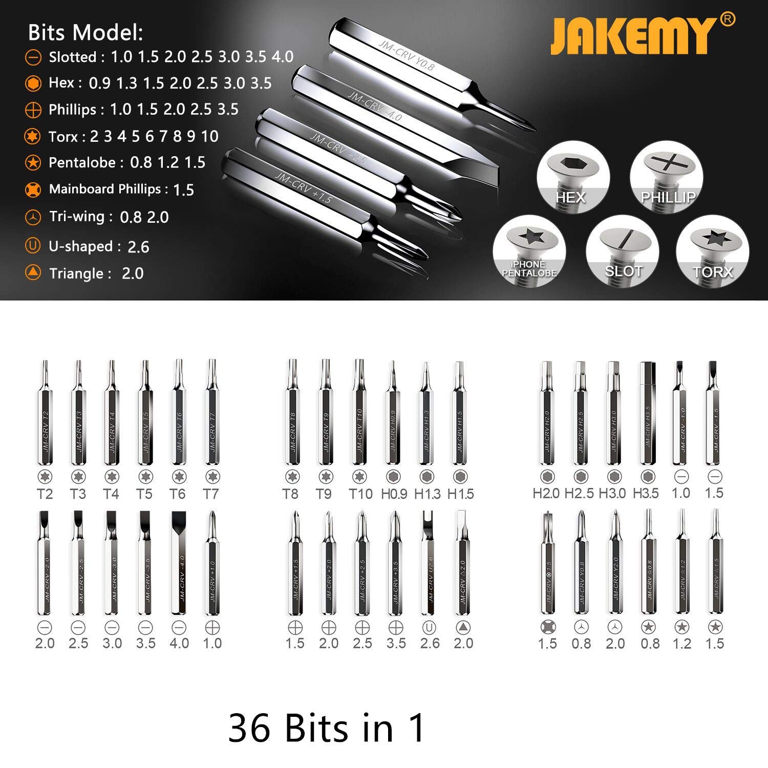 JAKEMY 39 in 1 Screwdriver Set Precision Repair Tool Kit with 36 Magnetic Driver Bits Screwdriver Kit for iphone 11/X/8/7 Plus Cell Phone Macbook Laptop PC Black