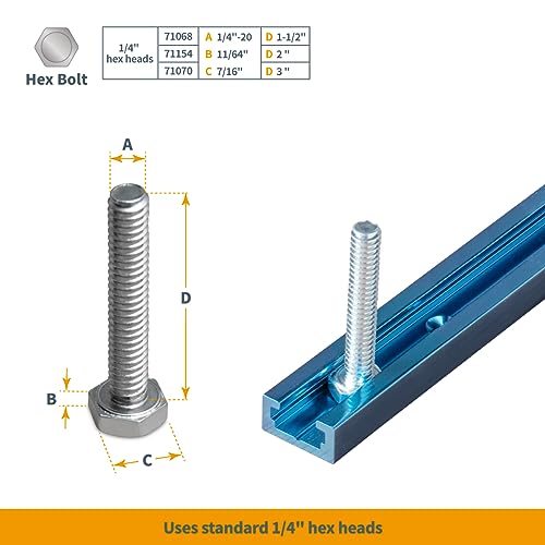 POWERTEC 71169 48-Inch Universal T-Track with 2 Hold-Down Clamps, anodized blue