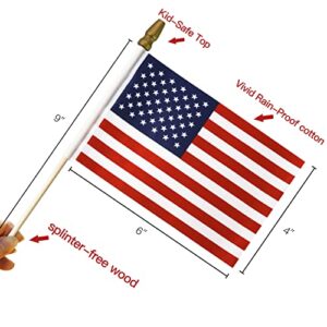 Anley LOT OF 50 - USA 4x6 in Wooden Stick Flag - July 4th Decoration, Veteran Party, Grave Marker, etc. - HandHeld American Flag with Kid Safe Golden Spear Top (Pack of 50)