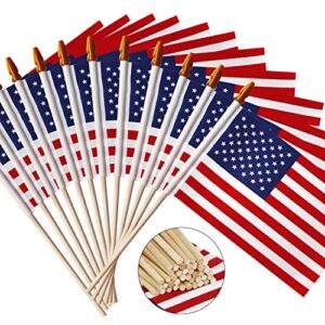 Anley LOT OF 50 - USA 4x6 in Wooden Stick Flag - July 4th Decoration, Veteran Party, Grave Marker, etc. - HandHeld American Flag with Kid Safe Golden Spear Top (Pack of 50)