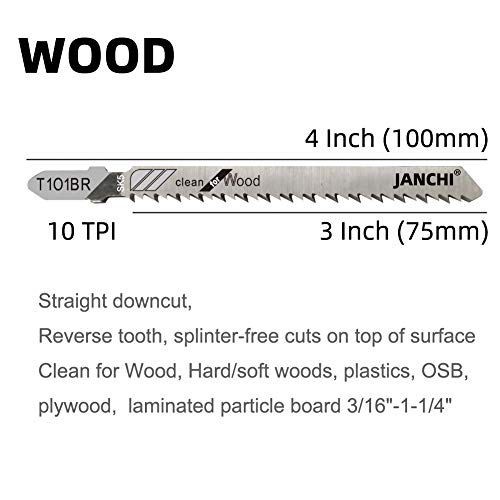 50Pack T101BR T-Shank Contractor Jig Saw Blades - 4 Inch 10 TPI Jigsaw Blades Set- Made for High Speed Carbon Steel, Clean and Precise Straight Cutting Wood Boards PVC Plastic