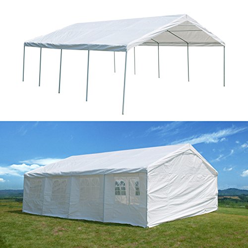 GOJOOASIS 20 x 26 ft Carport Outdoor Metal Commercial Wedding Party Frame Tent w/Sidewalls 4 Rooms