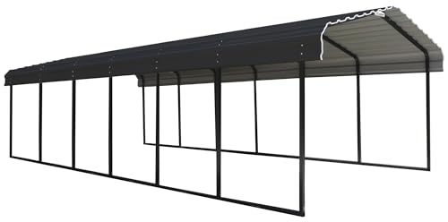 Arrow Carports Galvanized Steel Carport, Full-Size Metal Carport Kit, 12' x 29' x 7', Charcoal