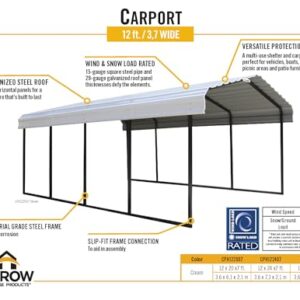 Arrow Carports Galvanized Steel Carport, Full-Size Metal Carport Kit, 12' x 29' x 7', Charcoal