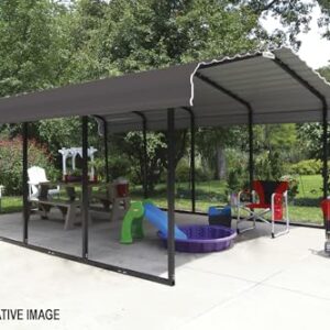 Arrow Carports Galvanized Steel Carport, Full-Size Metal Carport Kit, 12' x 29' x 7', Charcoal