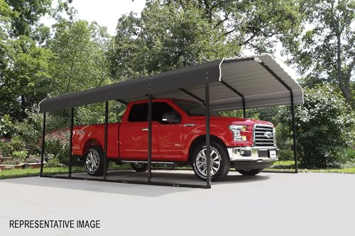 Arrow Carports Galvanized Steel Carport, Full-Size Metal Carport Kit, 12' x 29' x 7', Charcoal