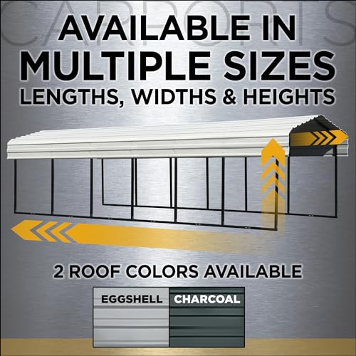 Arrow Carports Galvanized Steel Carport, Full-Size Metal Carport Kit, 12' x 29' x 7', Charcoal