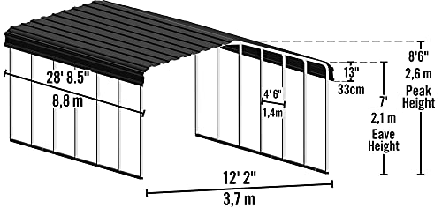 Arrow Carports Galvanized Steel Carport, Full-Size Metal Carport Kit, 12' x 29' x 7', Charcoal