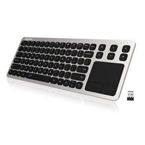 arteck 2.4g wireless touch tv keyboard with easy media control and built-in touchpad mouse solid stainless ultra compact full size keyboard -connected computer, smart tv, htpc