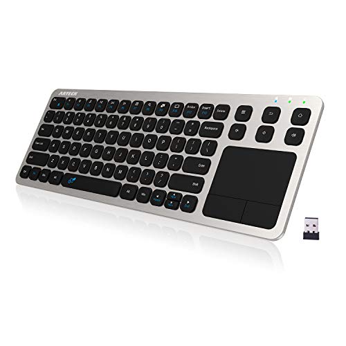 Arteck 2.4G Wireless Touch TV Keyboard with Easy Media Control and Built-In Touchpad Mouse Solid Stainless Ultra Compact Full Size Keyboard -Connected Computer, Smart TV, HTPC