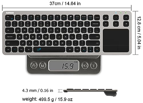 Arteck 2.4G Wireless Touch TV Keyboard with Easy Media Control and Built-In Touchpad Mouse Solid Stainless Ultra Compact Full Size Keyboard -Connected Computer, Smart TV, HTPC