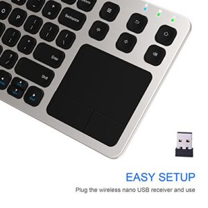 Arteck 2.4G Wireless Touch TV Keyboard with Easy Media Control and Built-In Touchpad Mouse Solid Stainless Ultra Compact Full Size Keyboard -Connected Computer, Smart TV, HTPC