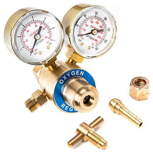 Biltek Dual Gauge Oxygen Solid Brass Regulator for Welding Victor Gas Torch Cutting - CGA540 Rear Mount Fitting (OXYG1)