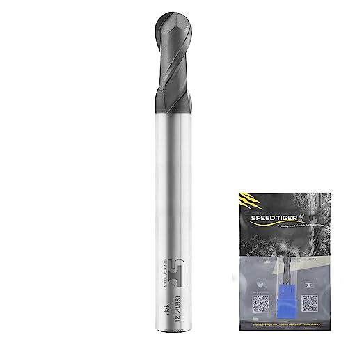 SPEED TIGER Micrograin Carbide Ball Nose End Mill - 2 Flute - ISB3/8"2T (1 Piece, 3/8") - for Milling Alloy Steels, Hardened Steel, Metal – Mill Bits Sets for DIYers & Professionals