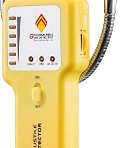 Gas Leak Detector & Natural Gas Detector: Portable Gas Sniffer to Locate Leaks of Multiple Combustible Gases Like Propane, Methane, LPG, LNG, Fuel, Sewer Gas with 12" Flexible Sensor Neck