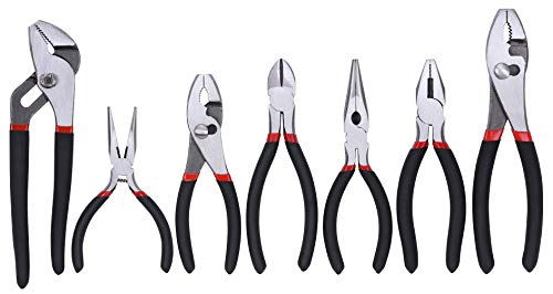 FASTPRO 7-piece Utility Pliers Set, Includes Slip Joint Pliers, Long Nose Pliers, Diagonal Pliers, Groove Joint Pliers, Linesman Pliers and Mini Long Nose Pliers, Dipped Handle