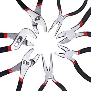 FASTPRO 7-piece Utility Pliers Set, Includes Slip Joint Pliers, Long Nose Pliers, Diagonal Pliers, Groove Joint Pliers, Linesman Pliers and Mini Long Nose Pliers, Dipped Handle