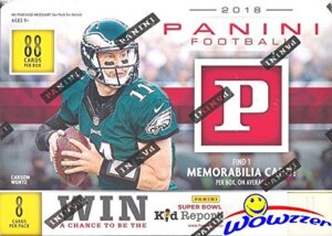 2018 panini nfl football exclusive huge factory sealed blaster box with memorabilia card! look for rookies & autograph’s of baker mayfield, sam darnold, saquon barkley, josh allen & many more! wowzzer