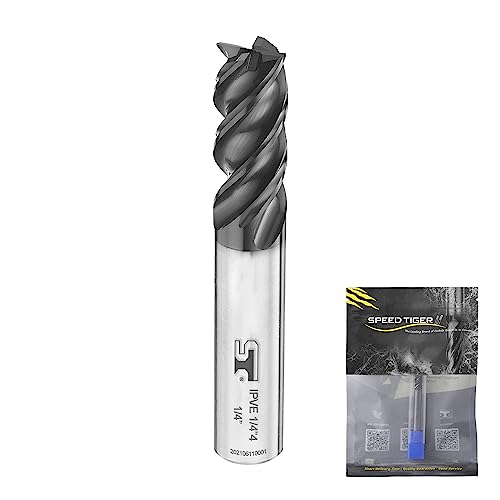 SPEED TIGER Carbide Square End Mill - 4 Flute - IPVE1/4"4 (1 Piece, 1/4") - Unequal Flute Spacing & Helix Design - Anti-Vibration - for Stainless Steel - Mill Bits Sets for DIYers & Professionals