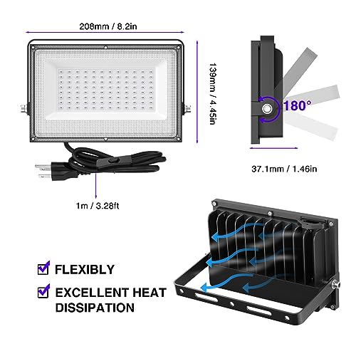 Onforu 2 Pack 50W LED Black Lights, Blacklight Flood Light with Plug, IP66 Waterproof Black Lights for Dance Party, Glow in The Dark, Halloween Lights, Body Paint, Fluorescent Poster, Neon Glow