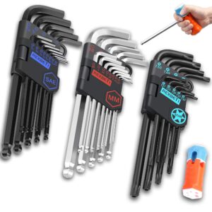 rexbeti hex key allen wrench set, sae metric star long arm ball end hex key set tools, industrial grade allen wrench set, s2 steel